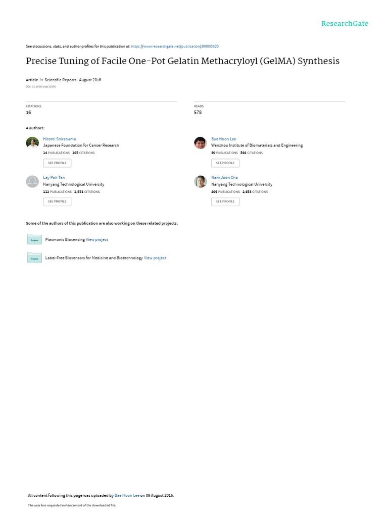 Precise Tuning of Facile One-Pot Gelatin Methacryloyl (GelMA) Synthesis ...