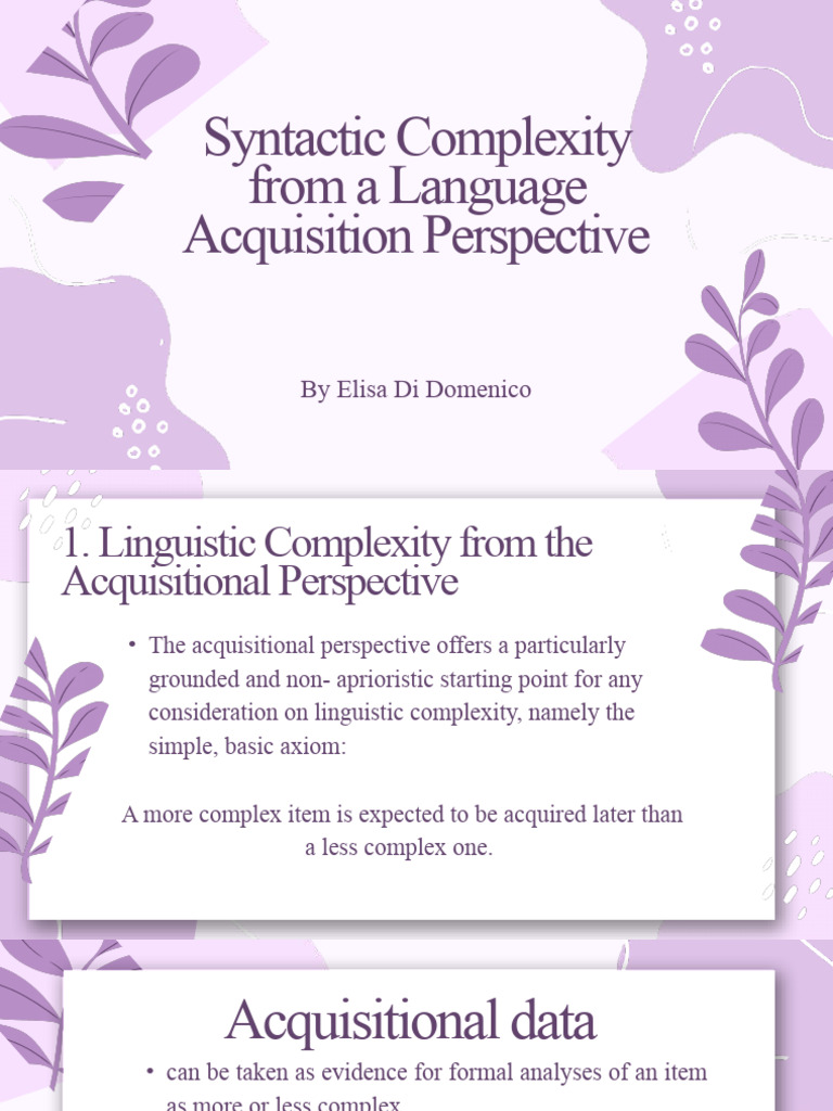 Linguistic Complexity From The Acquisitional Perspective-Carola Marini | PDF | Language ...