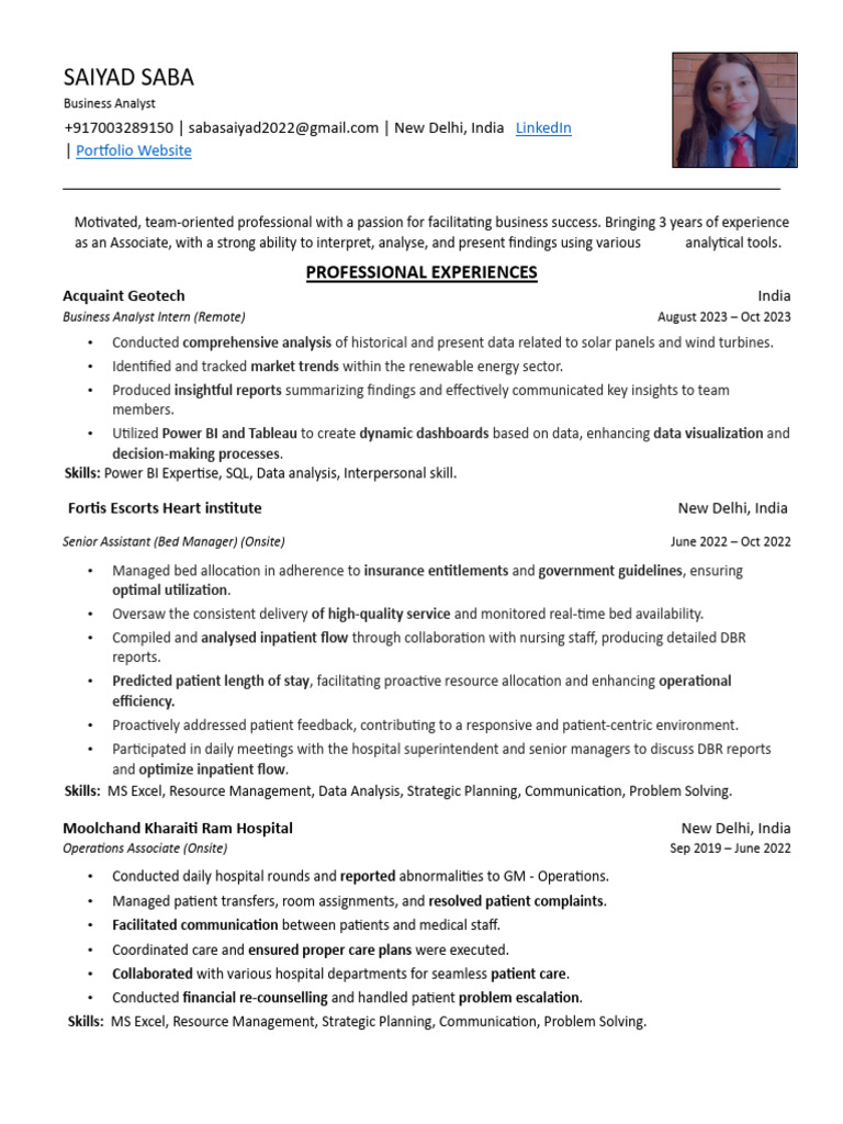 Saiyad Saba CV | PDF | Analytics | Business