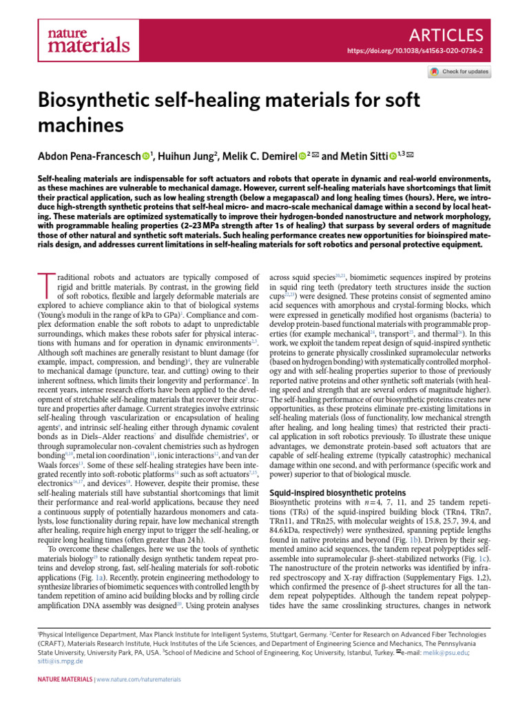 Biosynthetic Self-Healing Materials For Soft Machines | PDF | Actuator ...