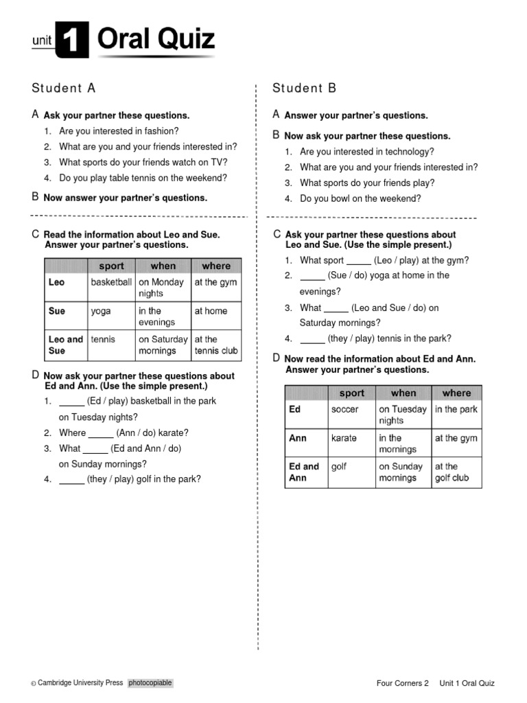 Four Corners Second Edition - Level 2 - Q01 - Oral | PDF