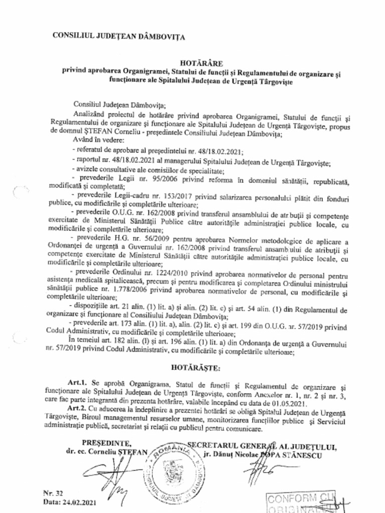 Hot32 2021 Organigrama Statfunctii Rof | PDF