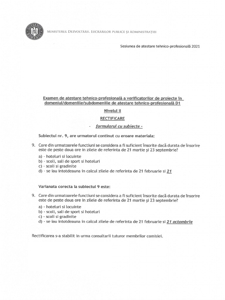Rectificare Subiecte D I | PDF