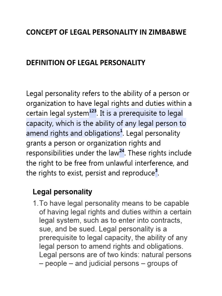 Concept of Legal Personality in Zimbabwe | PDF | Legal Liability ...