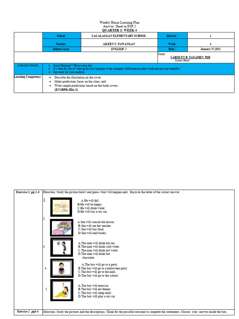 English Answer Sheet Q2-W4 | PDF