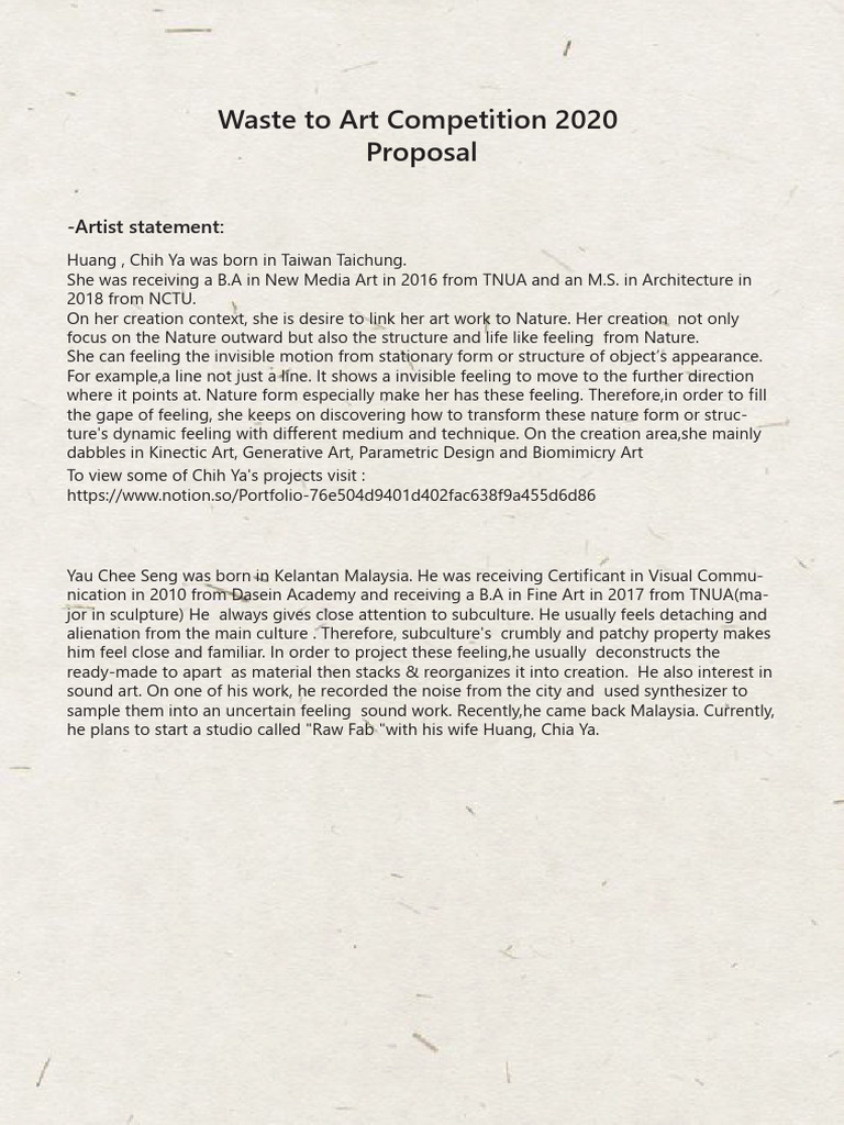 Proposal (Artist Chih Ya&Chee Seng) | PDF | Home & Garden