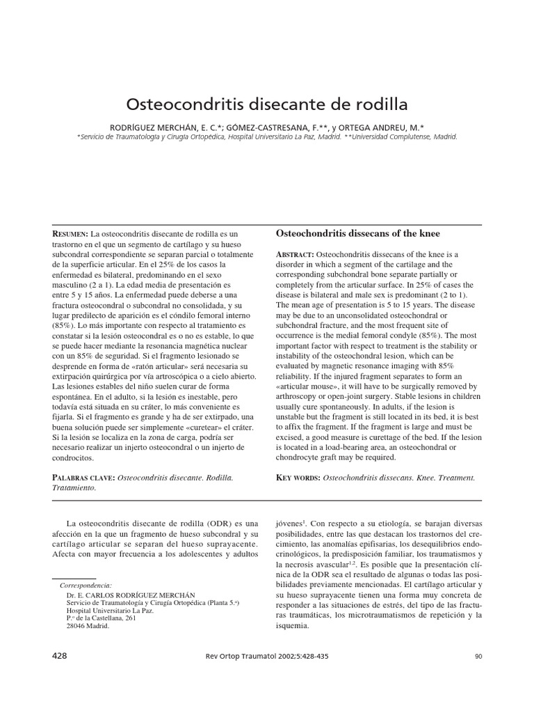 Osteocondritis Disecante de Rodilla: Rodríguez Merchán, E. C. Gómez ...