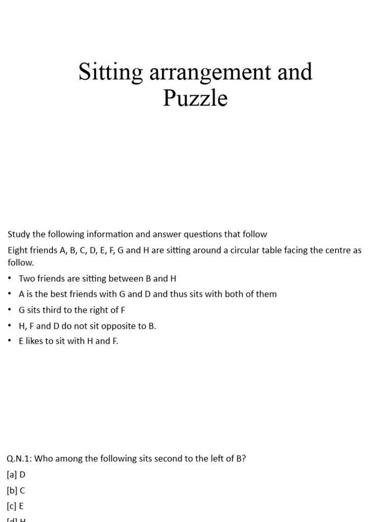 Logical Puzzles: Seating, Placement, Shopping, Family | PDF