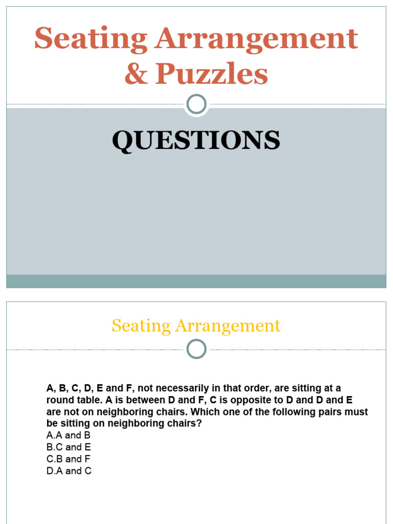 Seating Arrangement Puzzles Explained | PDF | Pasta | African Cuisine