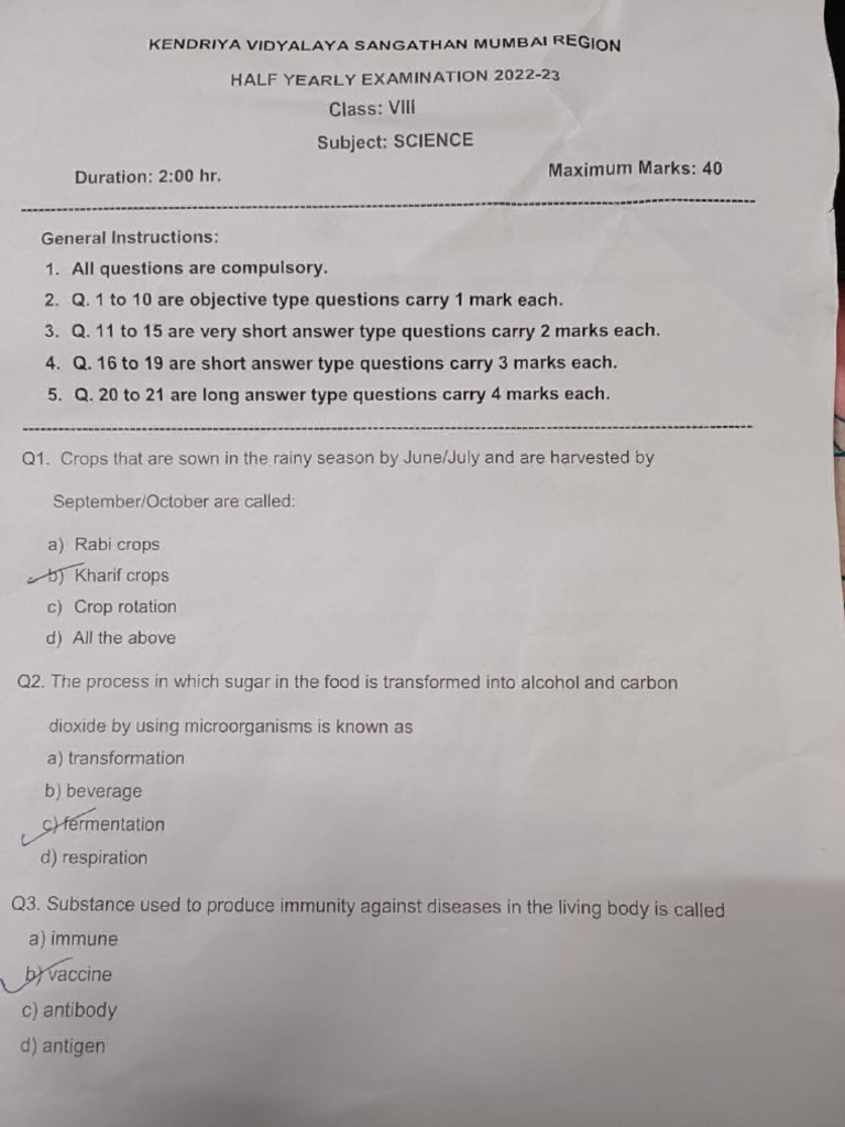 Kv-1 Science Period Test-2 PDF - in | PDF