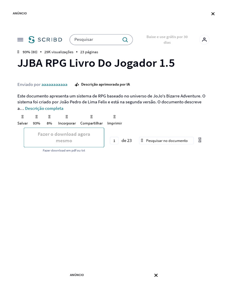 JJBA RPG Livro Do Jogador 1.5 - PDF - Jogos de RPG - Humano | PDF
