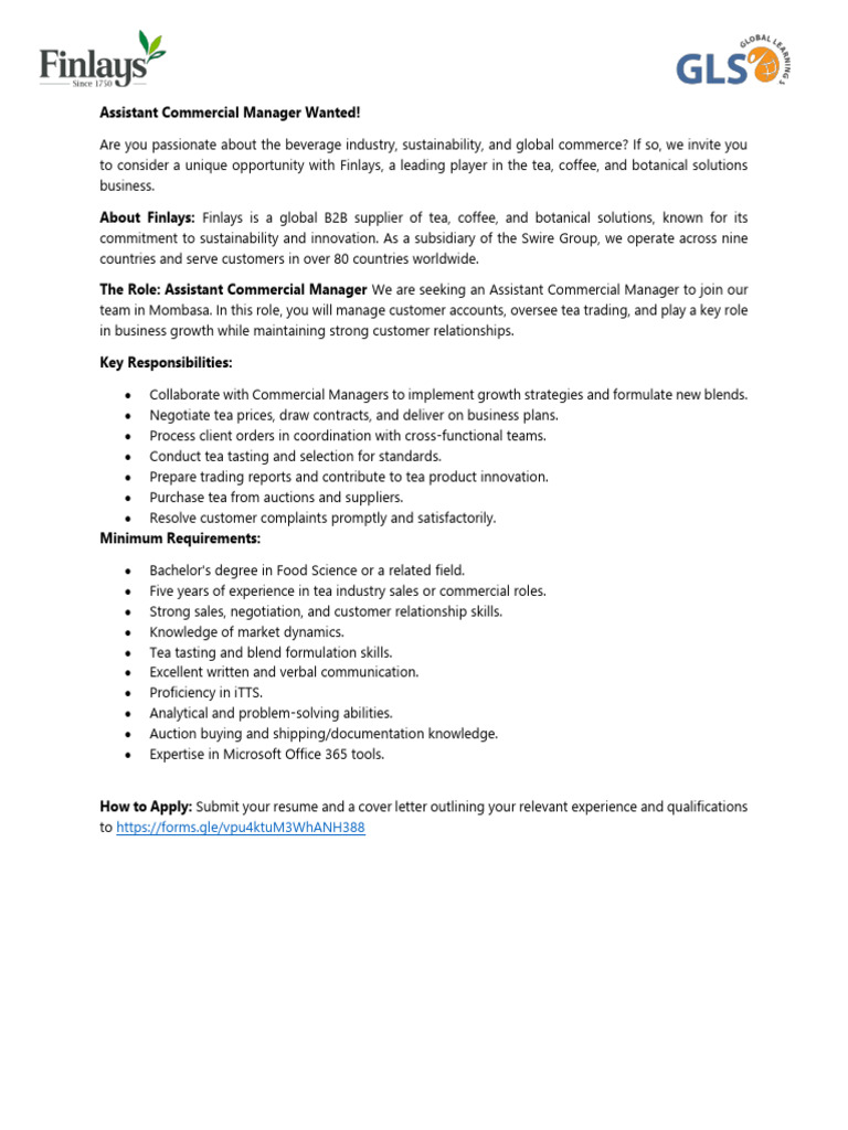 Assistant Commercial Manager in Beverage Industry | PDF