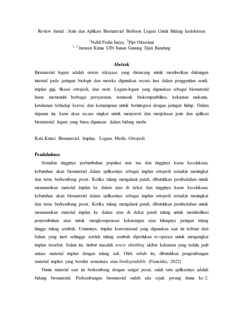 Biomaterial Berbasis Logam - Kel 1 - Review | PDF