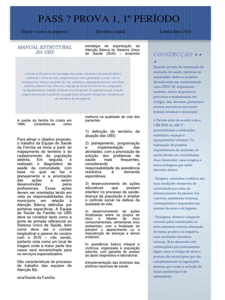 RESUMO PASS PROVA 1, 1o PERÍODO | PDF | Farmacêutico | Desperdício