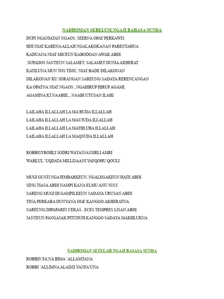 Nadhoman Sebelum & Sesudah Ngaji Bahasa Sunda | PDF | Agama & Spiritualitas