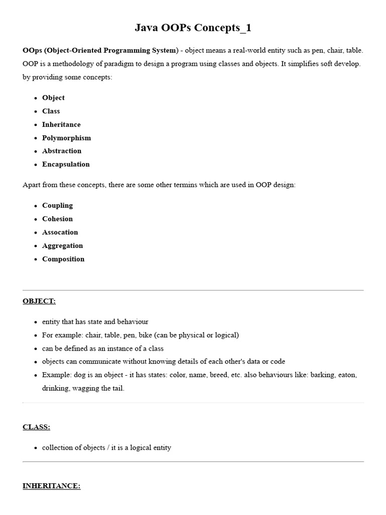 Java OOP Concepts 1 | PDF | Object Oriented Programming | Class ...