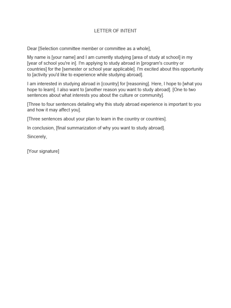 Study Abroad Letter of Intent Template | PDF | Career & Growth