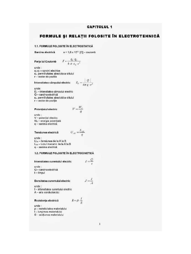 Formule Electricitate | PDF