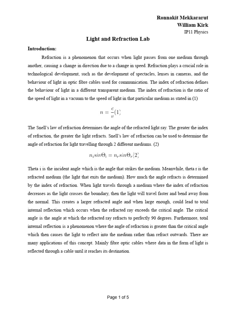 Refraction Lab (Physics II) | PDF | Refraction | Refractive Index