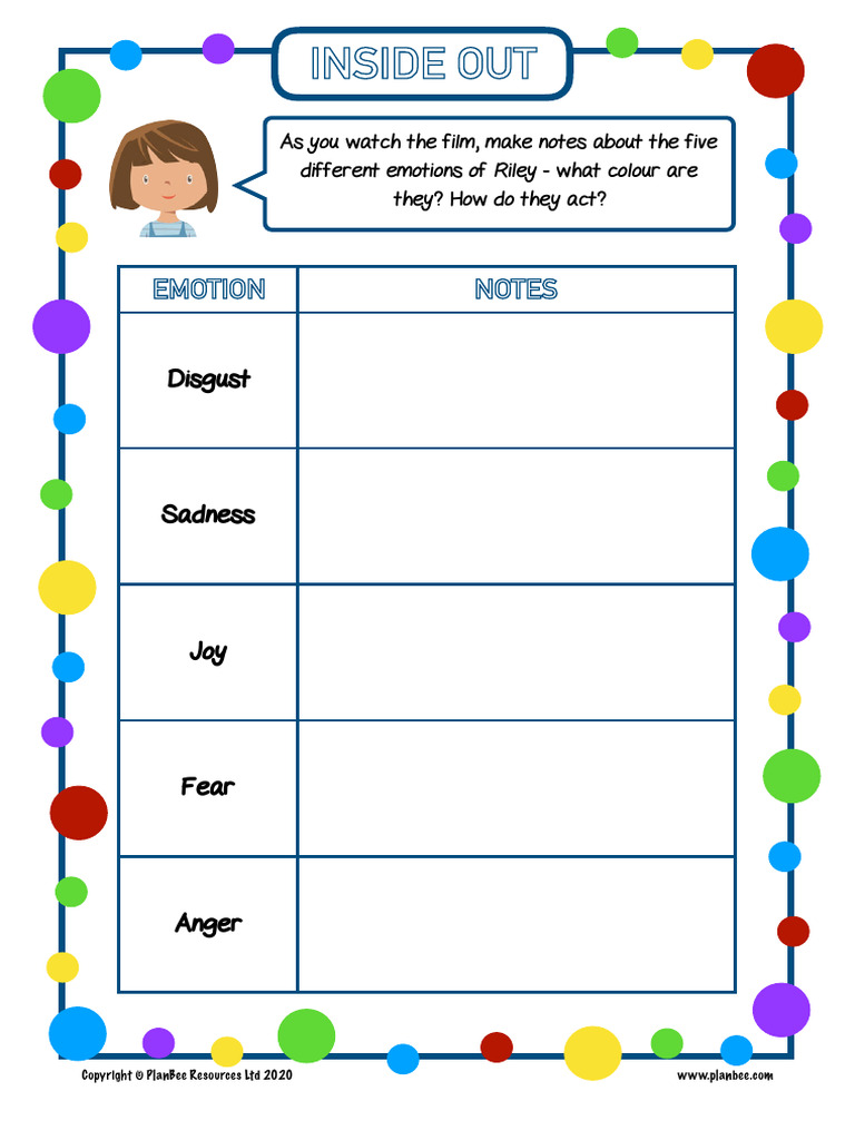 Inside Out Activity Sheets | PDF | Psychology | Emotions