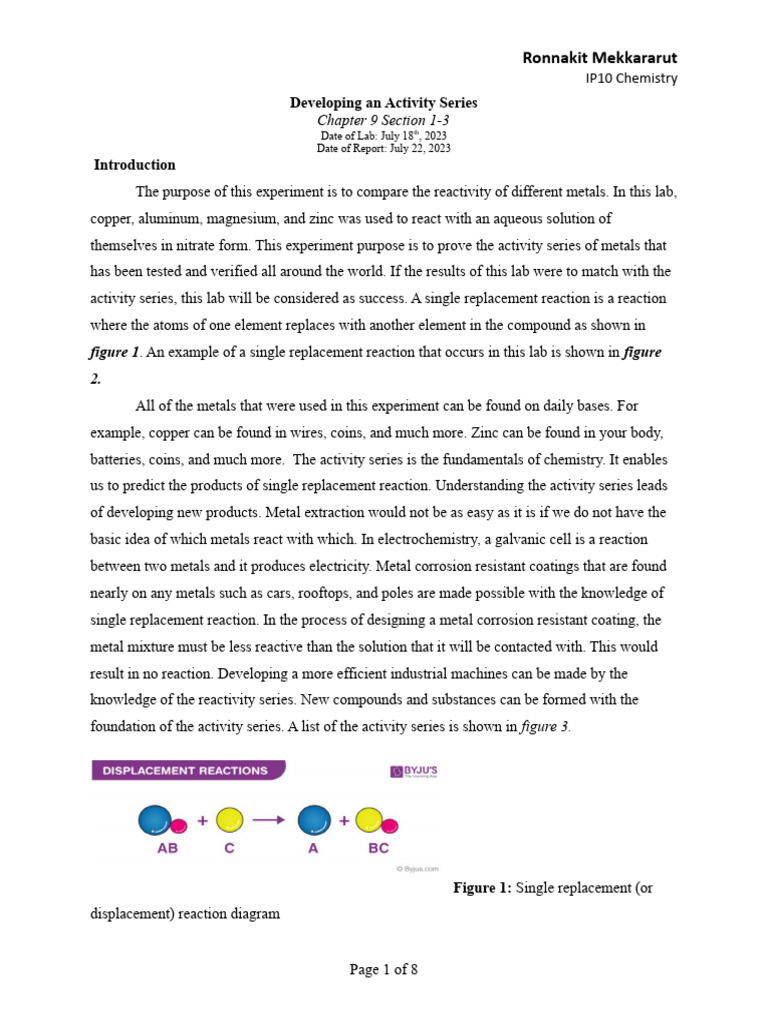 Developing An Activity Series Lab | PDF | Aluminium | Zinc
