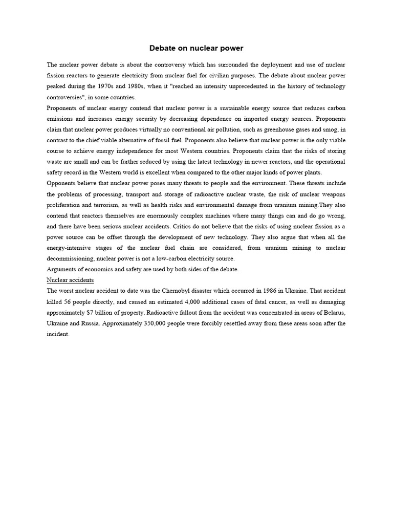 Debate On Nuclear Power | PDF | Nuclear Power | Nature