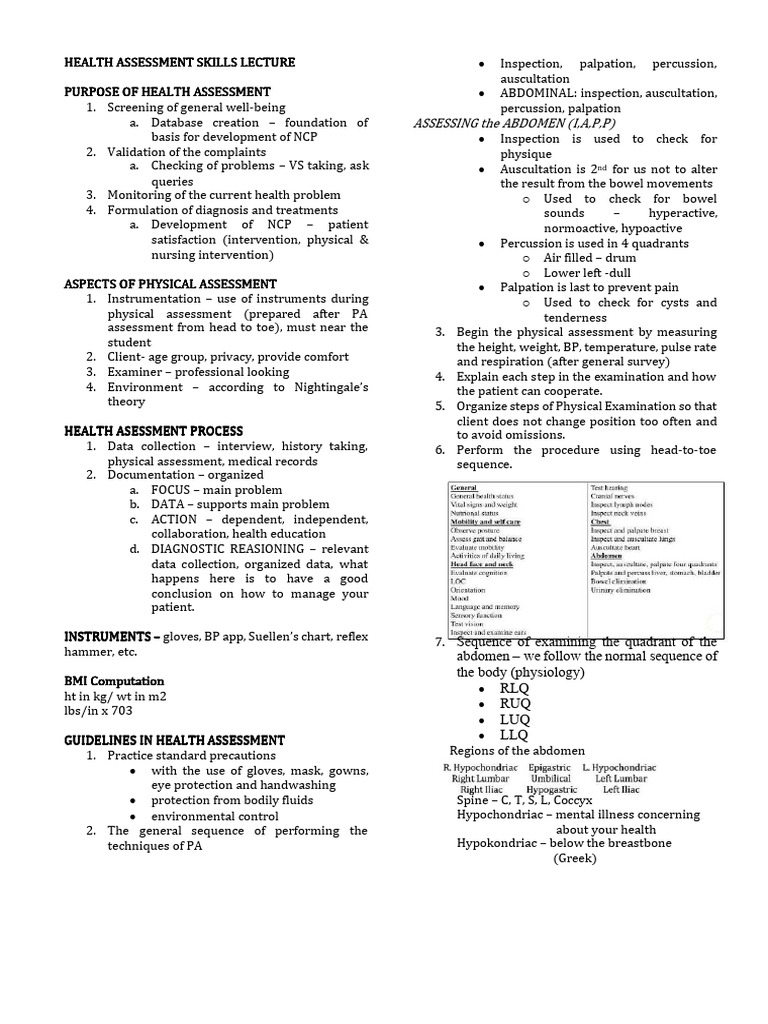 Health Assessment Nursing Lecture Notes | PDF | Physical Examination ...