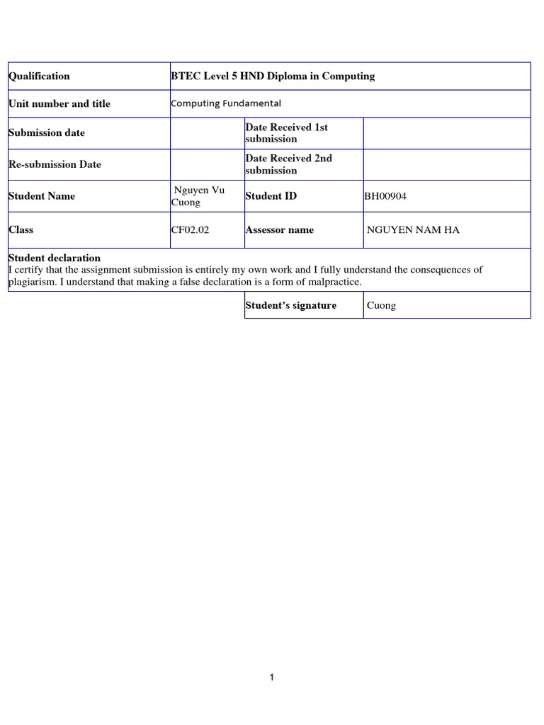 ComputingFundamental NguyenVuCuong BH00904 ASM2 2st | PDF | Internet Protocols | Computer Network