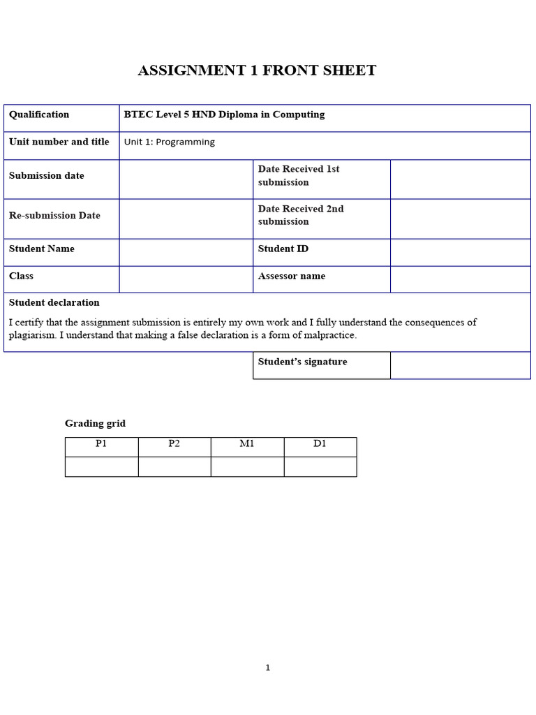 Assignment 1 Front Sheet | PDF | Programming | Computer Program
