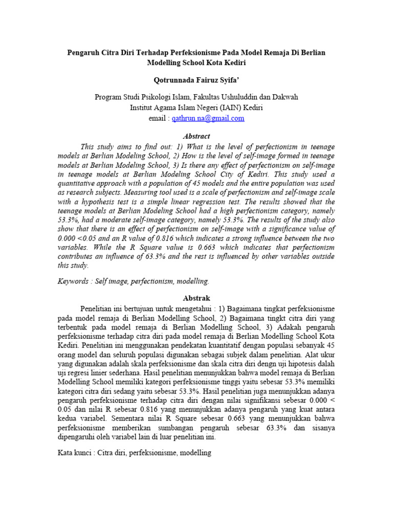 Pengaruh Perfeksionisme Terhadap Citra Diri | PDF