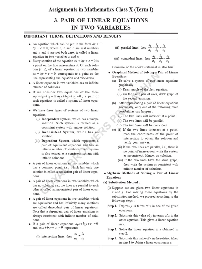 10 Linear Maths | PDF | Equations | System Of Linear Equations