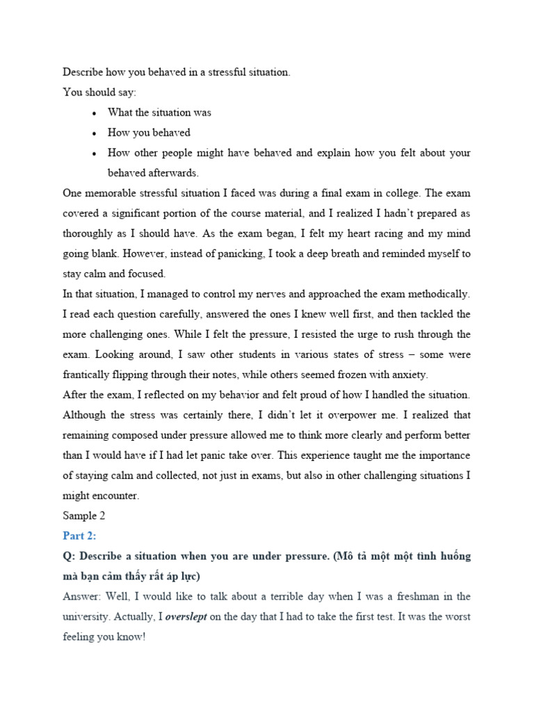 Describe How You Behaved in A Stressful Situation | PDF | Motivation ...