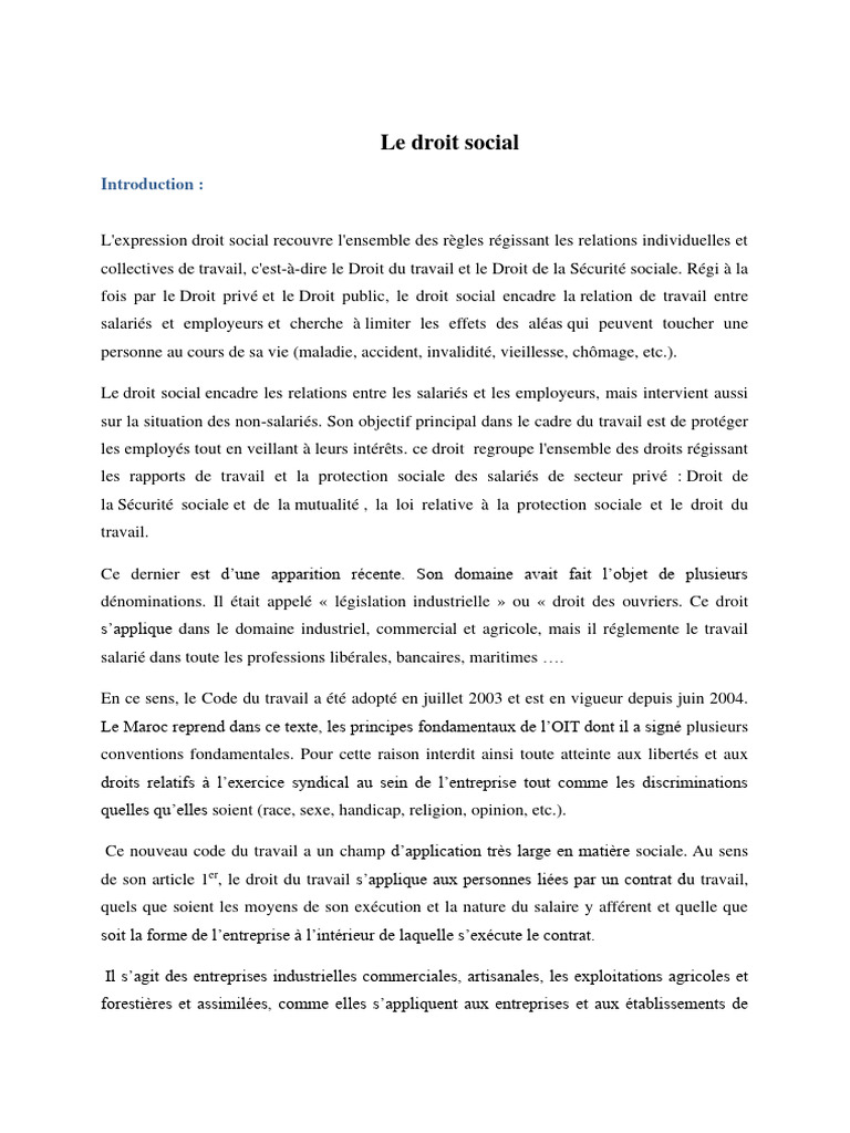 Droit social et travail : Concepts clés | PDF | Droit du travail ...