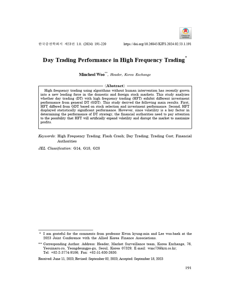 Day Trading Performance in High Frequency Trading | PDF