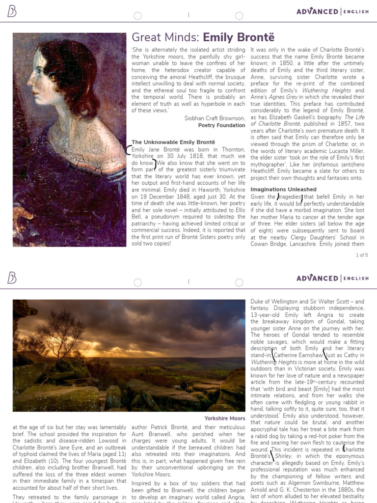 Emily Bronte Reading Comprehension | PDF | Emily Brontë | Brontë Family