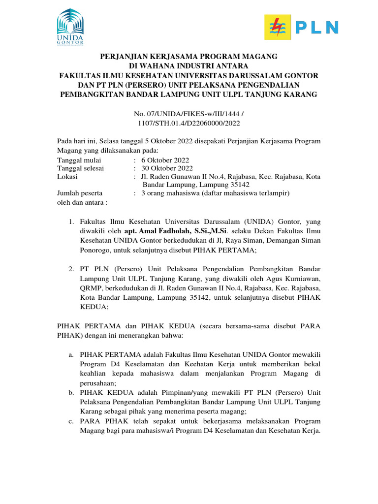 Perjanjian kerjasama antara fakultas ilmu kesehatan UNIDA Gontor dengan ... Perjanjian kerjasama antara fakultas ilmu kesehatan UNIDA Gontor dengan ...