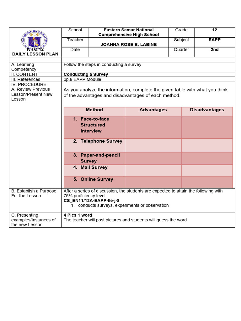 EAPP Conducting A Survey LP | PDF | Learning | Cognitive Science