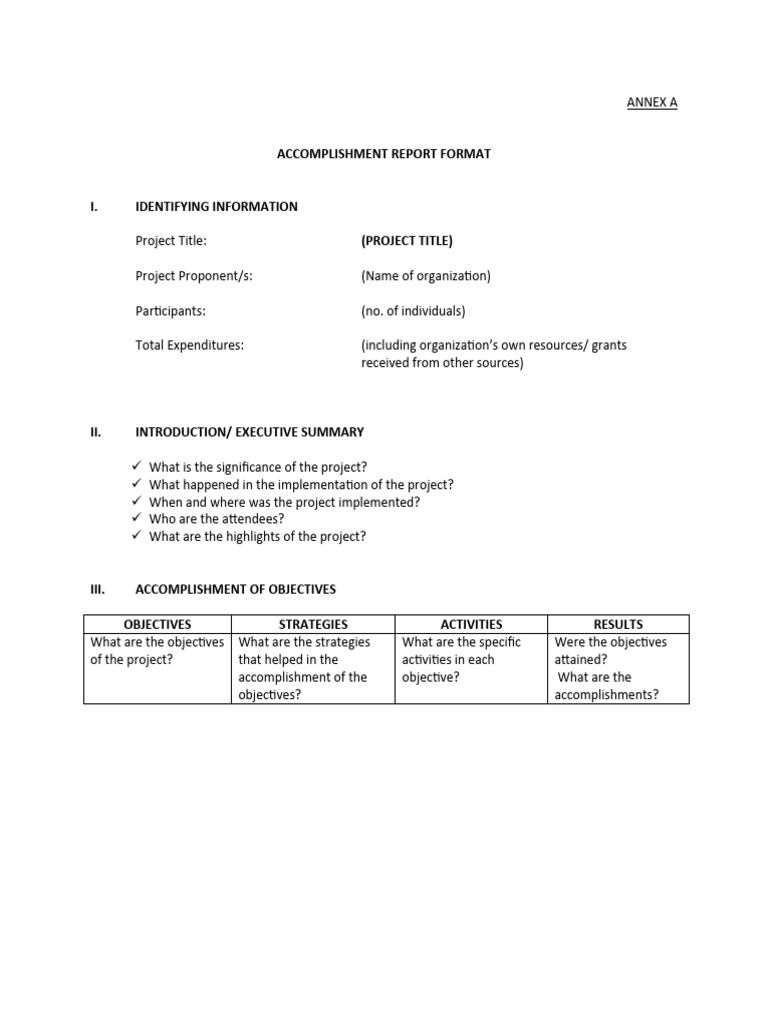 Annex A Completion Report Format | PDF