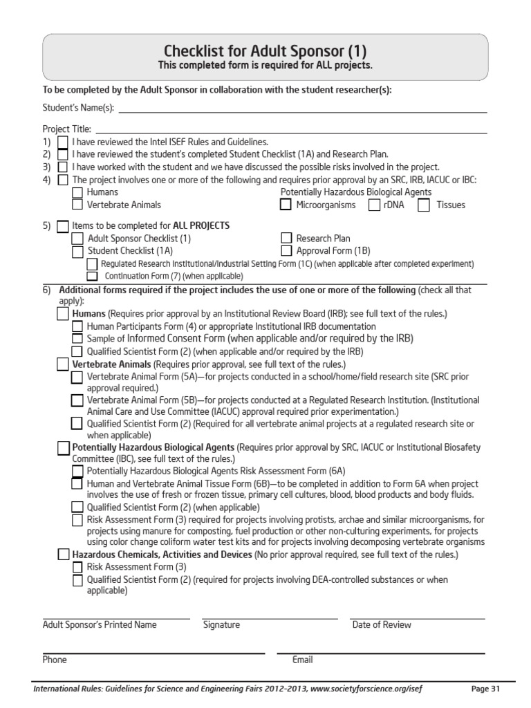 Intel Isef 2013 Forms | PDF | Institutional Review Board | Informed Consent