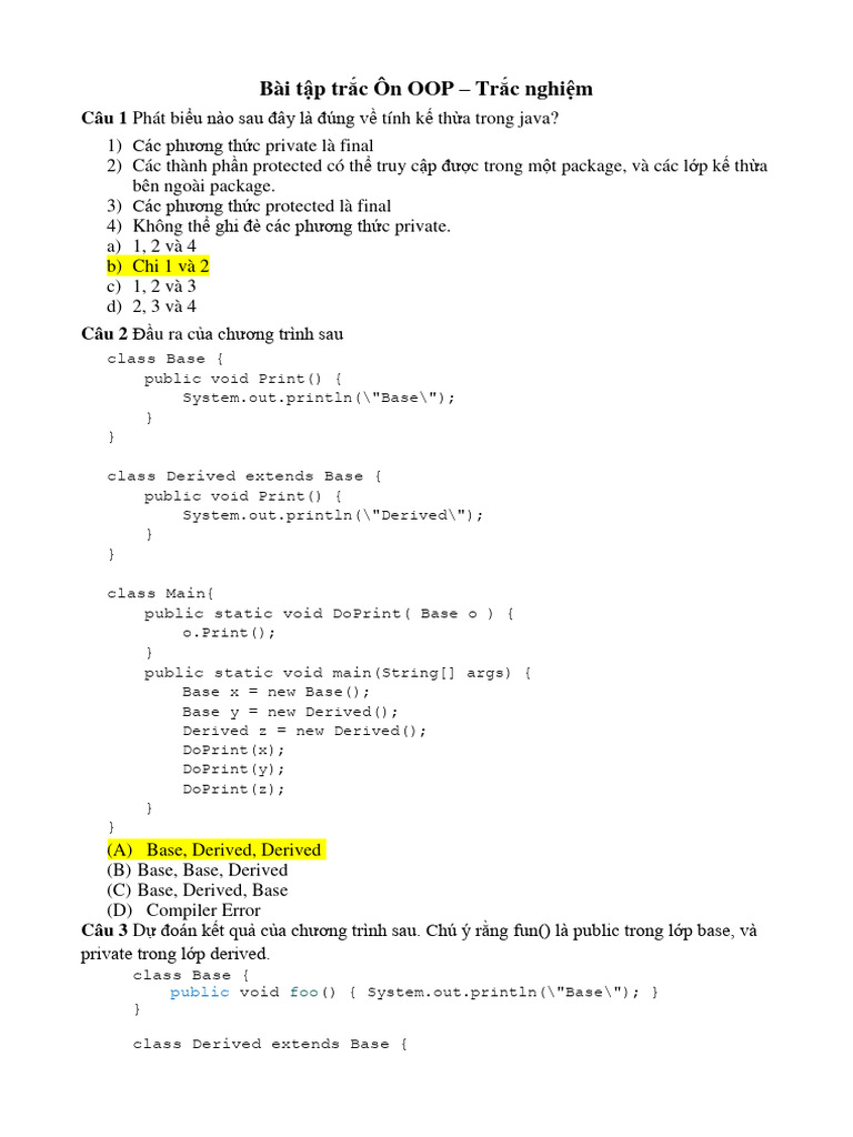 BaiTapOnTap OOP | PDF