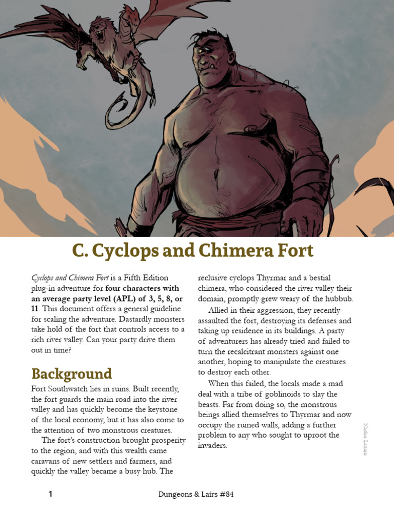 DMDave - Dungeons & Lairs 84 - Cyclops and Chimera Fort - Full Version | PDF | Fortification