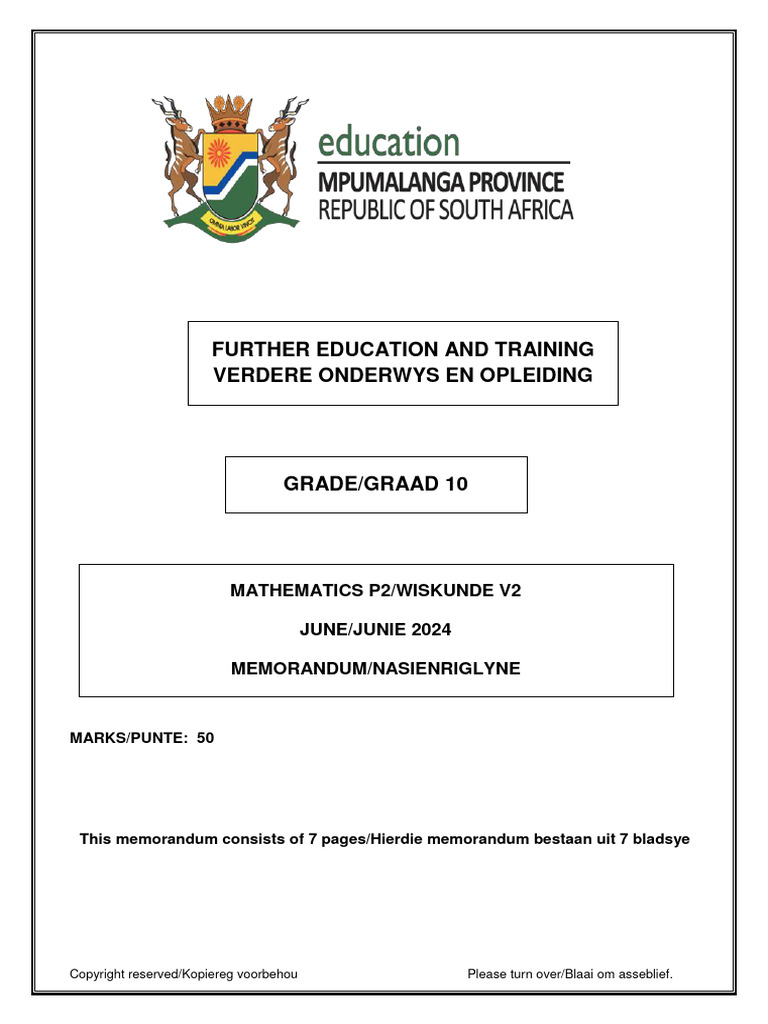 Math GR 10 p2 Marking Guidelines Afrikaans - English | PDF | Mathematics