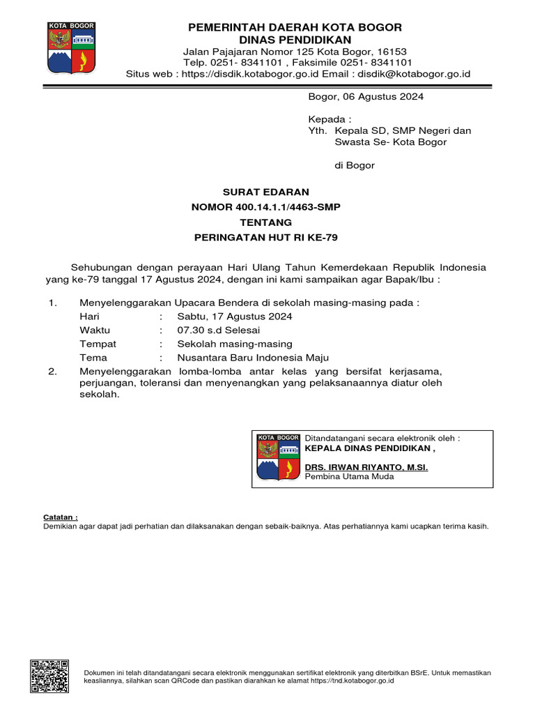 Surat Edaran HUT RI ke-79 Kota Bogor | PDF
