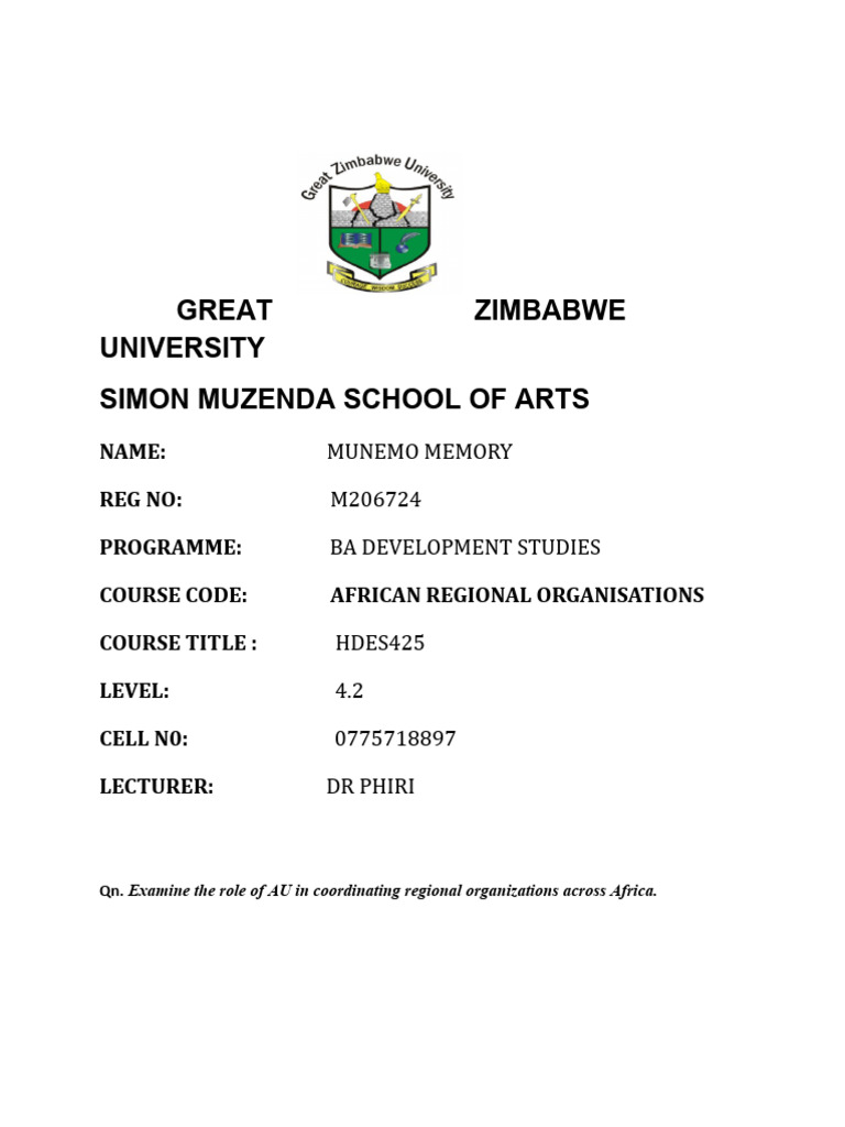 Munemo Memory African Regional Organisations | PDF | African Union ...