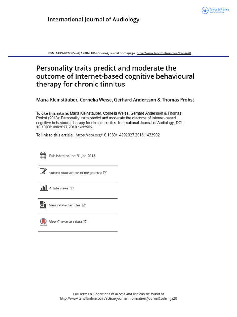 Personality Traits Predict and Moderate The Outcome of Internet-Based Cognitive Behavioural ...
