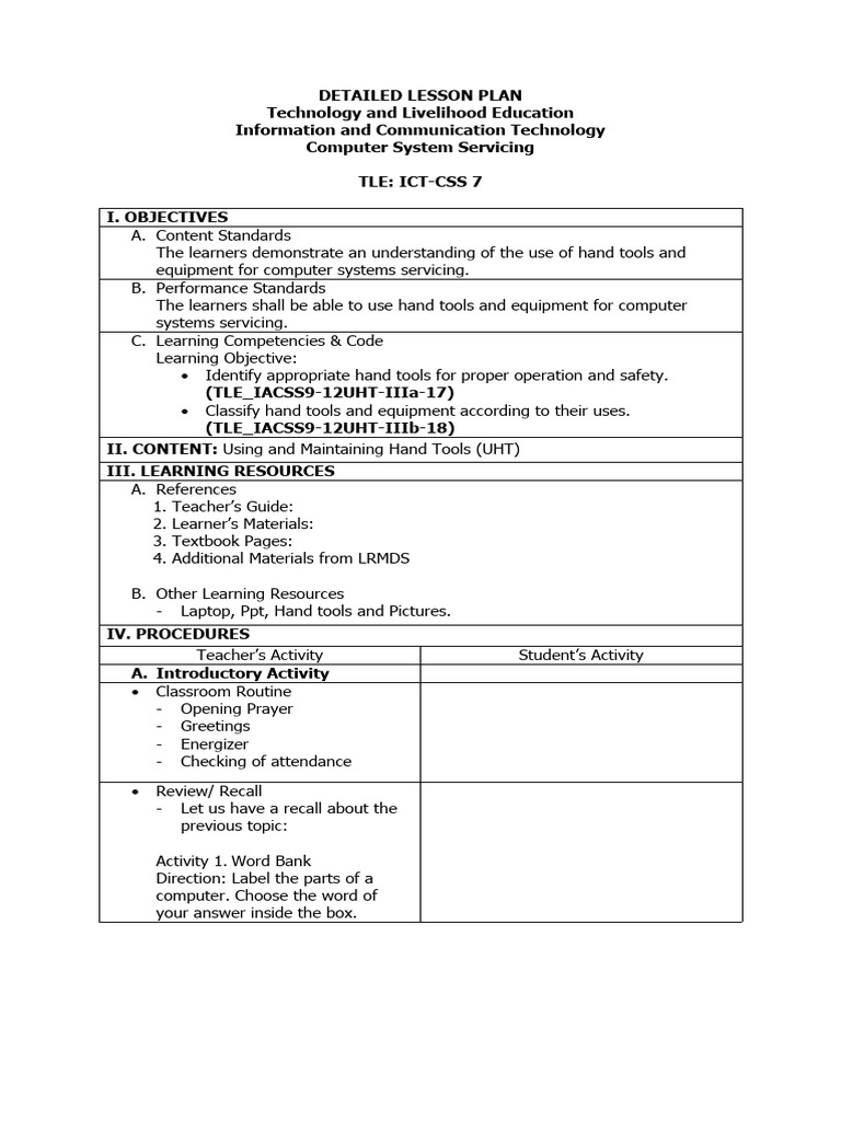 Detailed Lesson Plan of Tle | PDF | Electrical Engineering