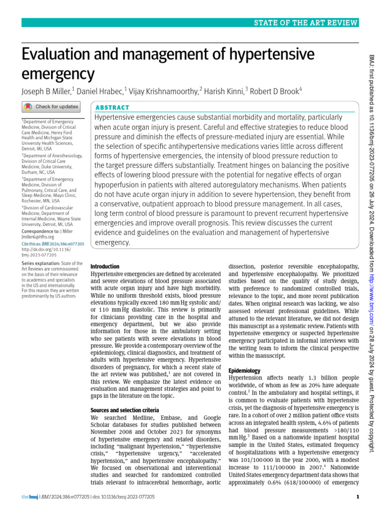 Evaluation and Management of Hypertensive Emergency | PDF ...