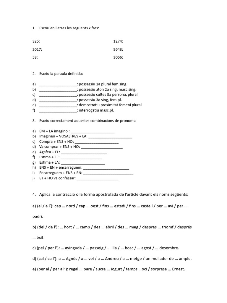 Exercicis Determinants I Pronoms | PDF