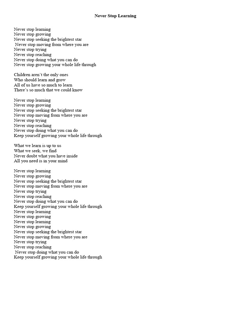 Never Stop Learning Moving Up Song | PDF