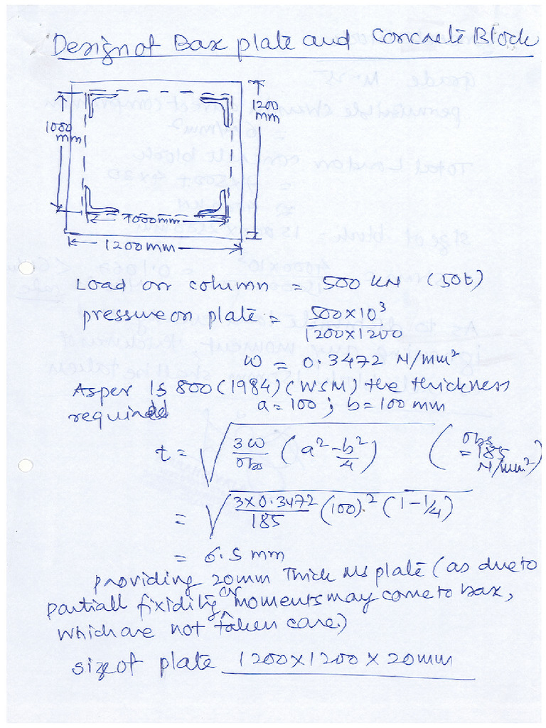 Design of Box Plate and Concrete Block | PDF